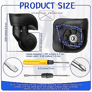 Silkfly 4 Pcs Luggage Wheels Replacement Travel Suitcase Caster Wheels Mute Bearing Swivel Wheel with Screw Replacement Left and Right Wheels for Luggage (Small Hole Pitch 1.18"/1.3"/1.54"/1.77")