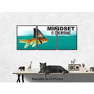 Mindset is Everything Motivational Posters - Motivational Wall Art - Home Office Decor - Entrepreneur Gifts - Inspirational Wall Decor - Uplifting Self-Improvement Positive Quote - Shark Goldfish