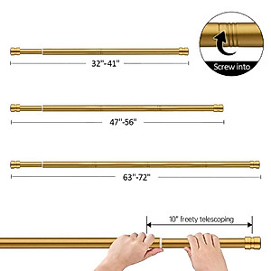 Tension Shower Curtain Rod Adjustable 47 to 56 inch - Spring Tension Shower Rod, Gold