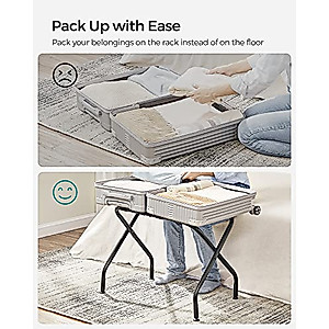 SONGMICS Luggage Rack for Guest Room, Suitcase Stand, Foldable Steel Frame, for Hotel, Bedroom, Holds up to 110 lb, 27.2 x 15 x 20.5 Inches, Black URLR001B01V1