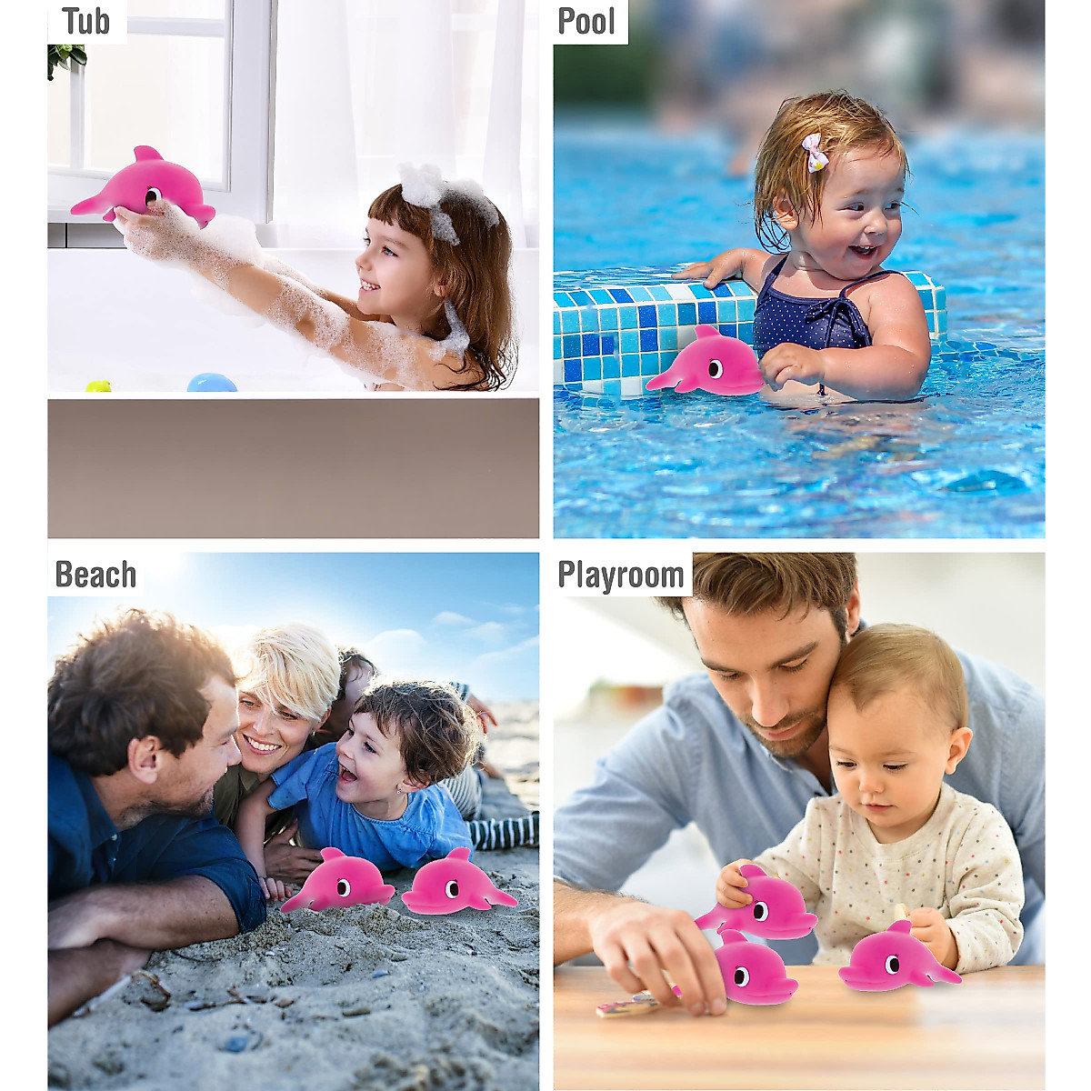 DolliBu Dolphin Bath Buddy Squirter - Floating Pink Dolphin Rubber Bath Toy, Fun Water Squirting Bathtime Play for Toddlers, Cute Sea Life Animal Toy for The Bathtub, Beach, & Pool for Girls & Boys