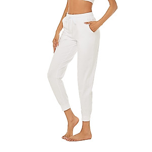 AvaCostume Women's Lightweight Cotton Sweatpants Yoga Joggers Lounge Casual Pants with Pockets White XL01