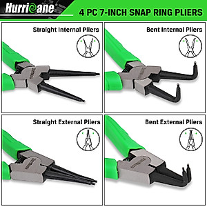 HURRICANE 4 Pieces Snap Ring Pliers Set, 7 Inch Internal & External Circlip Pliers Kit, CR-V Straight & Bent Jaw Pliers, Ideal for Ring Remover Retaining and Remove Hoses, with Portable Storage Pouch