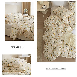 HANDONTIME Light Yellow Duvet Cover Yellow Rose Floral Queen Duvet Cover Set Botanical Floral Cotton Duvet Covers Green Leaves Lovely Bedding Set Comforter Cover with Zipper Ties, Spring Home Decor