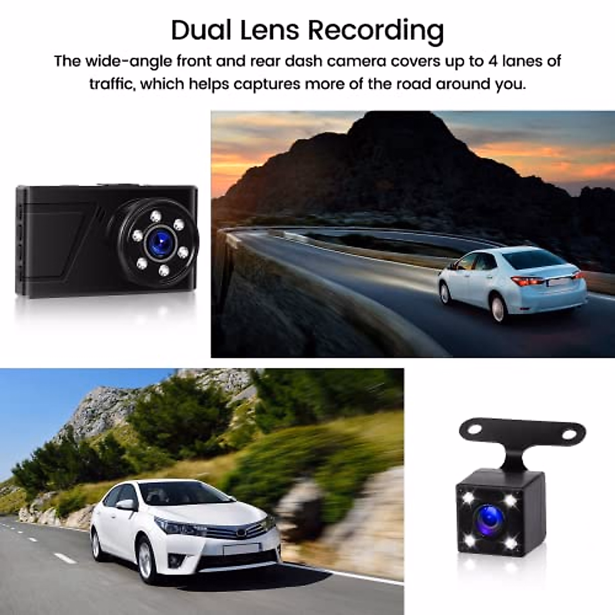 Hikity Dash Cam Front and Rear, 1080P Full HD Dashcam for Cars 3 Inch IPS Screen 170° Wide Angle Dashboard Camera, Super Night Vision, G-Sensor, Loop Recording, 24 Hours Parking Monitor