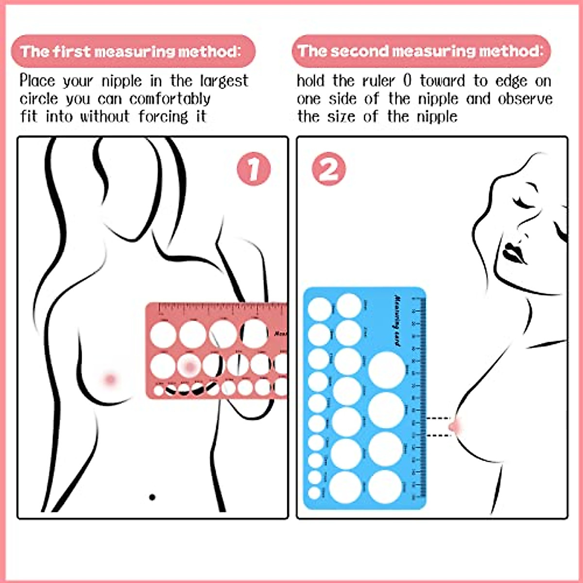 Nipple Rulers for Flange Sizing 4PCS, Breast Pump Shield Nipple Measurement Tool for Flanges with 2 Soft Rulers, Circle Templates Ruler for New Mothers, Silicone, Double Side Print, 100% BPA Free