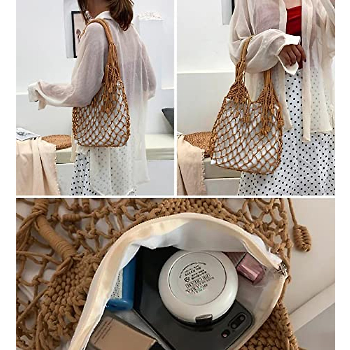 JBRUN Womens Hand-woven Straw Shoulder Bag Beach Bag Tote Braided Handbag Summer Hobo Bag Travel Bag (A)