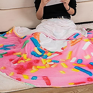 BATTILO HOME 71 Inch Pink Donut Blanket for Adult and Kids, Soft and Comfortable Flannel Round Blanket for Bedding,Funny Blanket Giant Food Blanket Gifts for Crib, Sofa, Outdoors