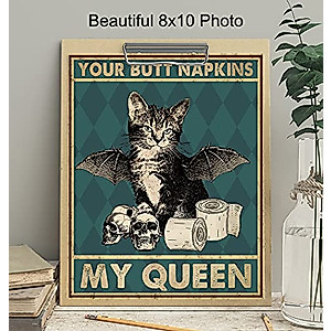 Butt Napkins - Cat Bathroom Decor for Women - Black Cat Wall Decor - Cat Wall Art - Bath Wall Decor - Funny Bathroom Decorations - Bat Wall Decor - Goth Room Decor - Gothic Home Decor - Cute Cat Gifts