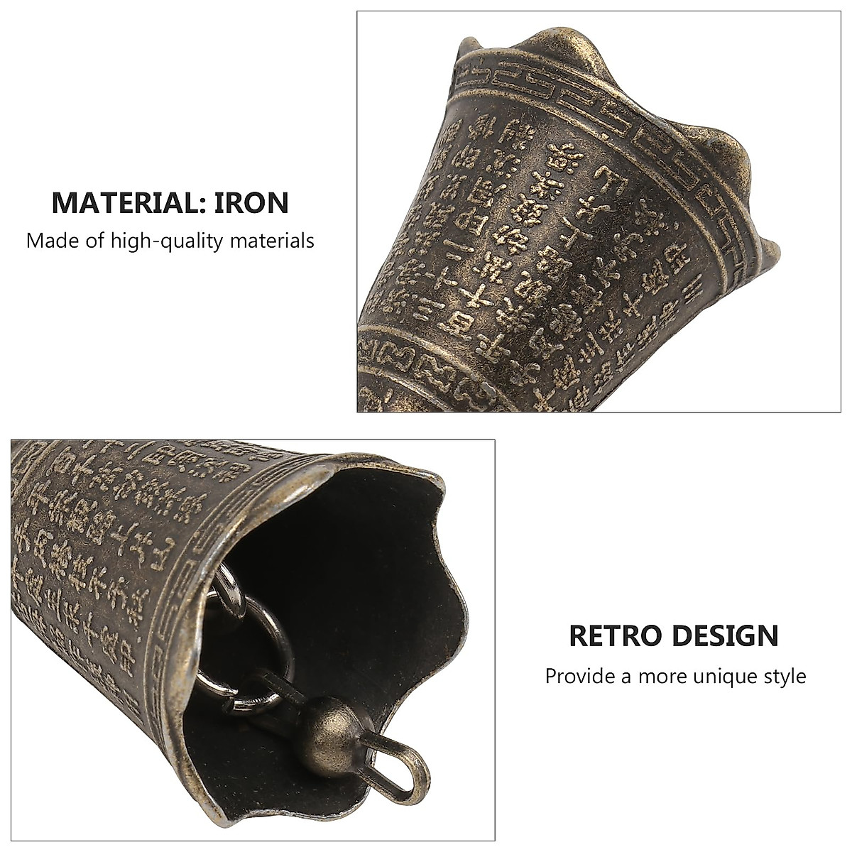 DOITOOL 10Pcs Vintage Bell Iron Bell Charm Craft Retro Bell Figurine Mini Jingle Bell Feng Shui Bell for DIY Wind Chimes Doorbell Keychain Pendants