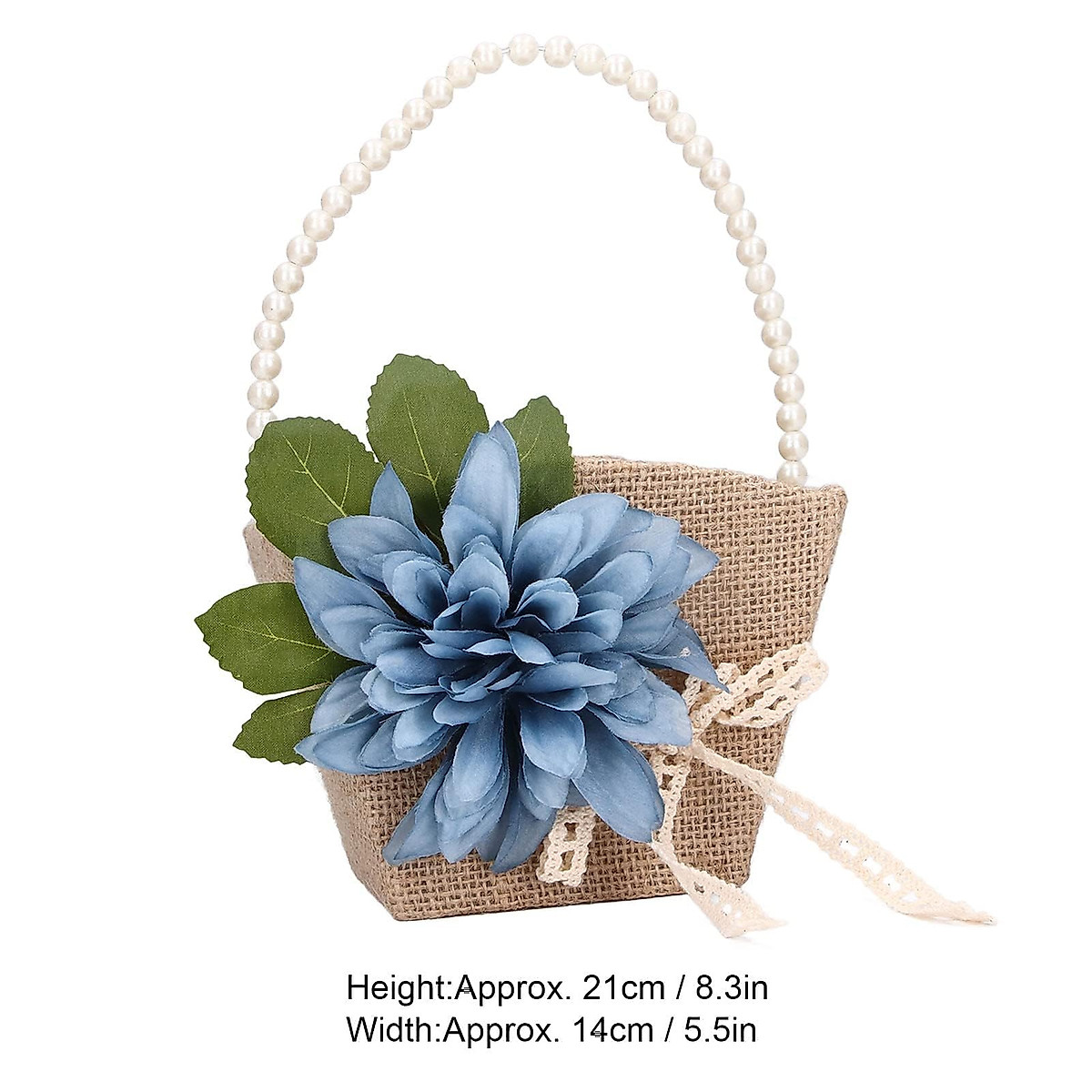 Rustic Flower Girl Basket, Vintage Burlap Flower Basket with Pearl Handle Jute Wedding Flower Girl Basket for Wedding Ceremony Bride Flower Girl Basket