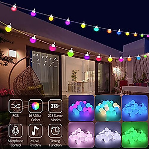 GAEFURY Smart Outdoor String Lights, 48FT RGB Patio String Lights with Bluetooth App & Remote Control, Color Changing Outdoor String Lights IP65 Waterproof for Patio, Balcony, Garden, Party