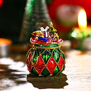 YU FENG Jeweled Christmas Trinket Boxes Hinged Xmas Decoration Ball Ornament Enamel Jewelry Ring Box