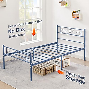 VECELO Twin Size Bed Frame with Headboard, 14 Inch Metal Platform Mattress Foundation, No Boxing Spring Needed, Squeak Resistant, Easy Assembly, Sky Blue