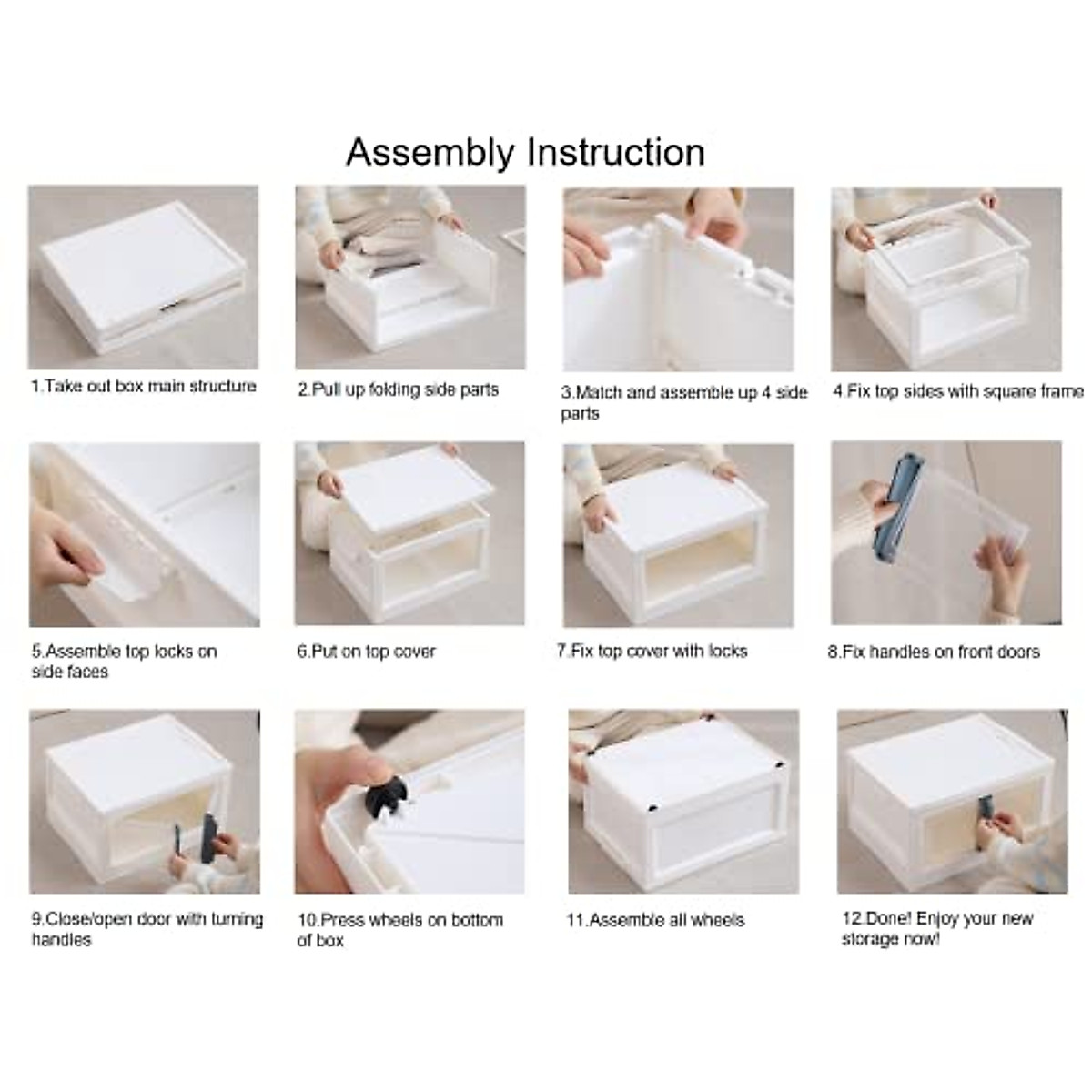 4EVRYAUN 58L Washable Foldable Clear Storage Bins Large Organizer Containers with Lids & Wheels, for Bedding, Toys, Food, White+Yellow