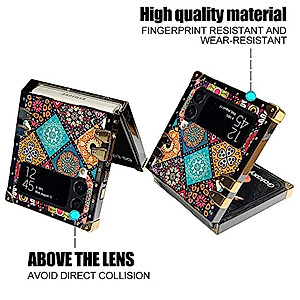 B-wishy for Samsung Galaxy Z Flip 3 5G with Kickstand Ring Holder,Square Rivet for Girls Women Crystal Anti- Shock Slim Shockproof TPU Cover Phone Case for Samsung Galaxy Z Flip 3 5G(Boho)