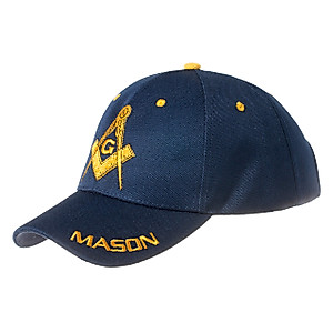 Artisan Owl Masonic Square and Compass Hat - 100% Acrylic Embroidered Cap (Navy Blue)
