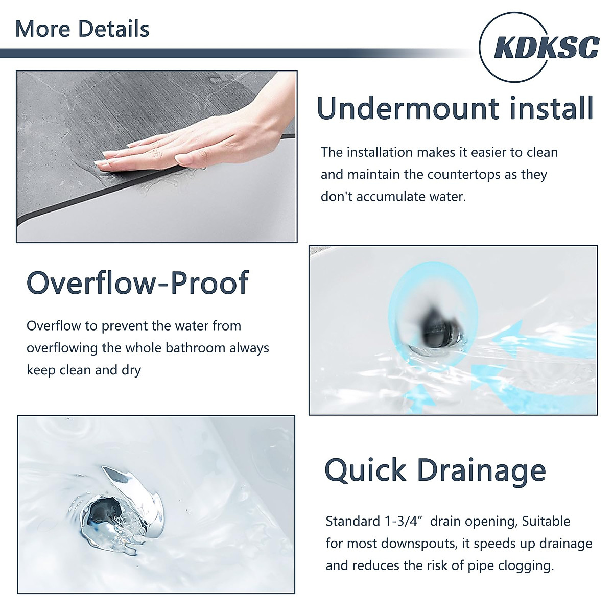 Small Undermount Bathroom Sink 16 Inch White Rectangular Porcelain Ceramic Vanity Basin with Overflow (15.70"x11.69") KDKSC