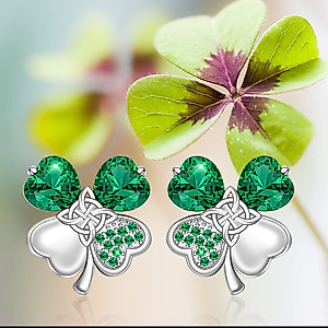 St Patricks Day Earrings Shamrock Earrings Four Leaf Clover Studs for Women Sterling Silver Celtic Knot Green Irish Shamrock Jewelry Charms Lucky Gifts