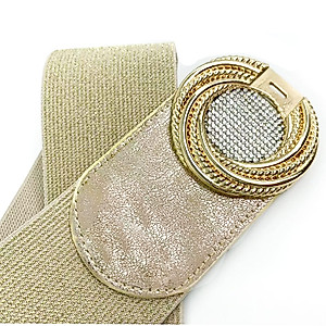 ZYALTFDC Women's Elastic Vintage Wide Waist Belt Gold Belts for Women Dresses Stretch Lady Women Belts Rhinestone Gold Buckle Ladies Womens Belts Waistband Stretchy Cinch Belts