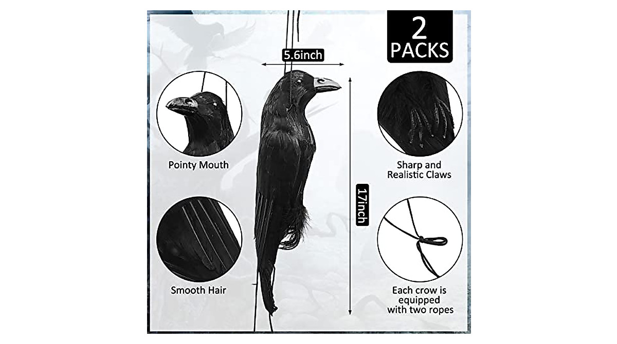 Realistic 17-Inch Dead Crows Decoy for Halloween & Fall Decor