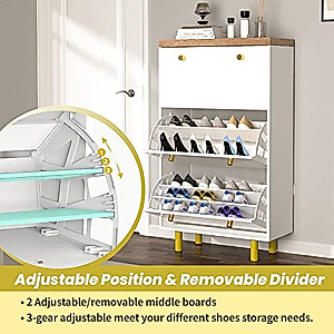 DORPU 18-27 Pair Shoe Storage Cabinet, 3 Flip Hidden Drawers Shoe Cabinet with Adjustable Shelves for Entryway, Classification DIY Freestanding Modern Shoe Rack Shoe Storage