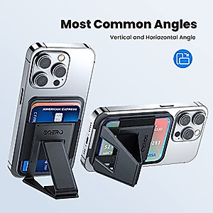 SQERO Magnetic Card Wallet with Foldable Stand for iPhone, Leather Magnetic Wallet for iPhone 14 iPhone 13 iPhone 12, iPhone Wallet Fit 4-6 Cards (Black)