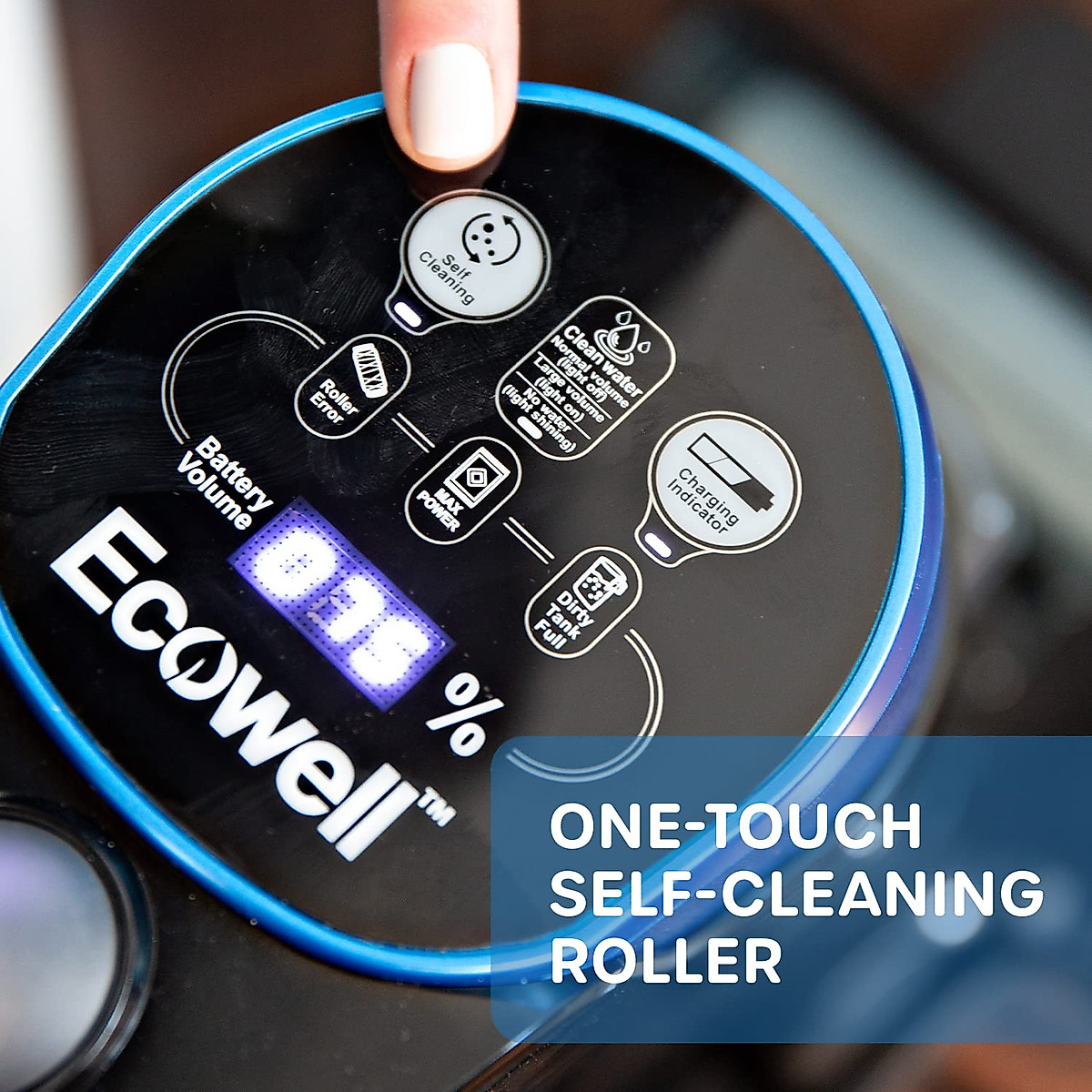 ECOWELL Wet Dry Vacuum Cleaner Cordless Floor Cleaner and Mop Self-Drying Digital Display Multi-Surface for Hard Floors and Area Rug, LULU Quick Clean P05, Blue