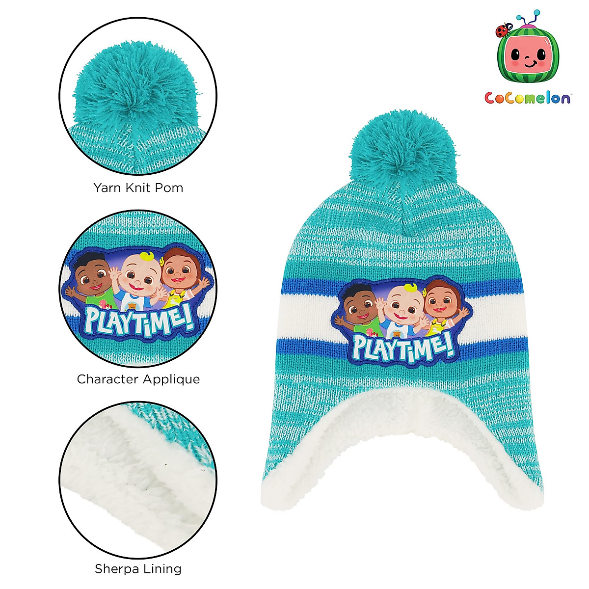 CoComelon Toddler Winter Hat and Mitten, Kids Beanie with Sherpa Lining Set, JJ, TomTom & Yoyo, for Ages 2-4