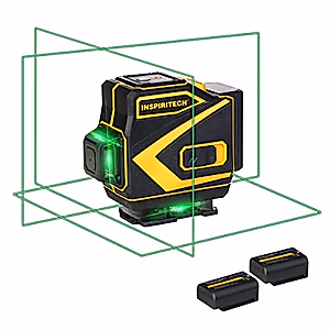INSPIRITECH Tile Laser Level Self Leveling 3D Alignment Guide,3x360° Horizontal Vertical 12 Cross Lines, Green Beam Lazer Leveler Tool for Floor Ceiling Wall with 2 Lithium Batteries