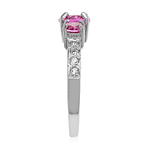 Silvershake Created Pink Tourmaline 925 Sterling Silver 3-Stone Anniversary Engagement Ring for Women Size 6.5