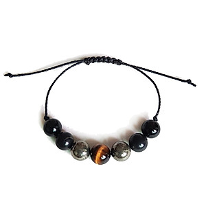 LFaize Shungite,Tiger Eye,Black Tourmaline,Pyrite, Lower Chakras,String Bracelet