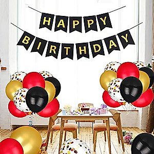 Red Black and Gold Confetti Balloons Kit,70pcs 12 inch Latex Balloons for Shower Wedding Christmas Halloween Valentine's Day Bachelorette Birthday Decorations,2 pcs Balloon Chain