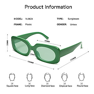 VANLINKER Rectangle Sunglasses for Women Retro Trendy Fashion Eyewear Narrow Thin Square Frame UV400 Protection VL9624 Green Frame/Green Lens