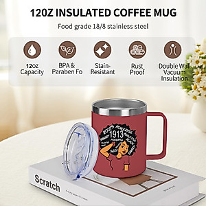 WFSJRED Sorority Gifts Sisterhood 12 oz Insulated Mug for Coffee Mug with Leak-Resistant closeable hot lid for hot Drinks with Handle (Sorority 1913)