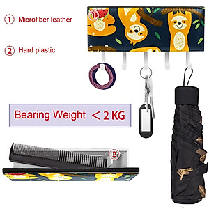 Cute Baby Sloth Sleep on The Tree Key Holder for Wall with Mail Organizer, Self Adhesive Key Rack with 5 Hooks, Decorative Home Decor for Entryway Bathroom Kitchen