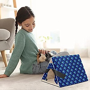 Fish Mermaid Scales Blue, Hamster Hideout House Bed for Gerbils Chipmunks Squirrels Hedgehogs Guinea Pigs Small Animal Cage Habitat Decor