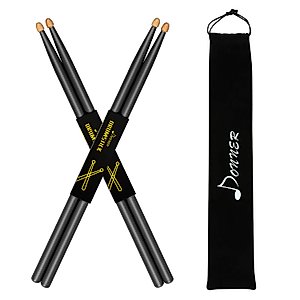 Donner Drum Sticks, 5A Drumsticks Classic Maple Wood Black Drumsticks With Storage Bag, 2 Pairs
