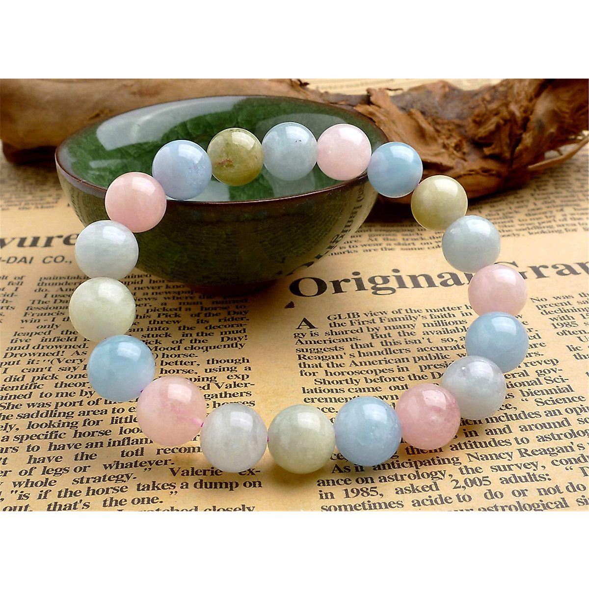 Muko Gemstone 10mm Natural Colorful Morganite Crystal Round Beads Women Men Charm Bracelet AAAA