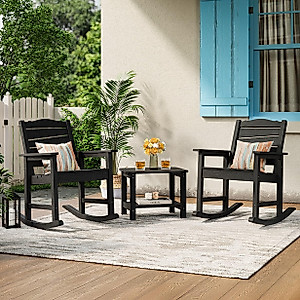 Weatherproof Patio Rocking Chair, HIPS Outdoor Rocking Chair for Adults, 400LBS Support Heavy Duty Porch Rocking Chairs for Garden, Lawn, Backyard, Outdoor and Indoor (Black)