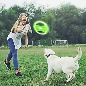 ZZYHSYXL 7 Inch Light Up Dog Flying Discs, 2 Pack Outside Dog Toys with 3 Light-Emitting Modes, Dog Flying Ring Toys for Physical Exercise, Outdoor Sports - Green Blue