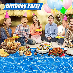Kesfey 3 Packs Ocean Wave Tablecloths 54 x 108 Inch Water Print Table Cover Splashproof Plastic Ocean Party Table Cloths with Sea Backdrop for Beach Birthday Party Decoration Shower Supplies