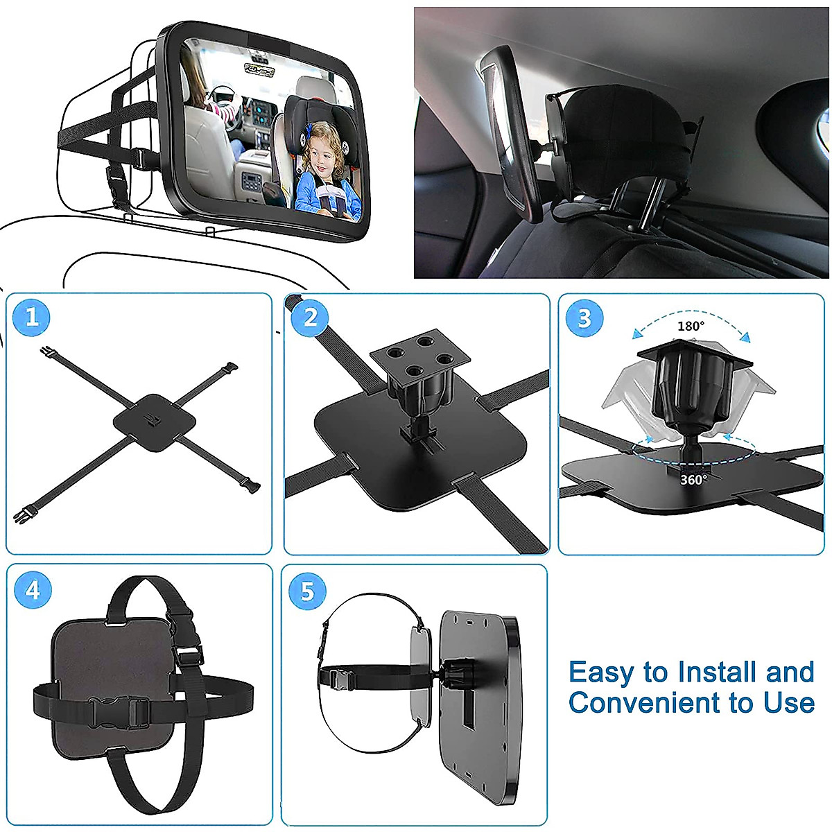 Upgrade Baby Car Mirror Larger and Clearer Rear View for Car Back Seat to See Baby 100% Shatterproof