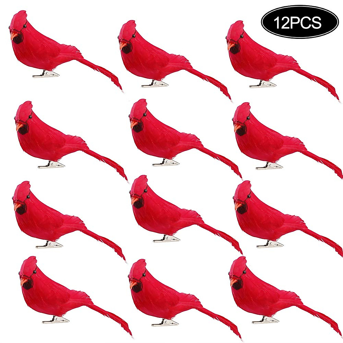Firlar 12 Pcs Artificial Cardinal bird with Clip, 5.5 Inch Simulated Foam Bird Christmas Cardinal Birds Red-billed Ornaments for Wedding Decoration Home Garden Establishment Party Accessories