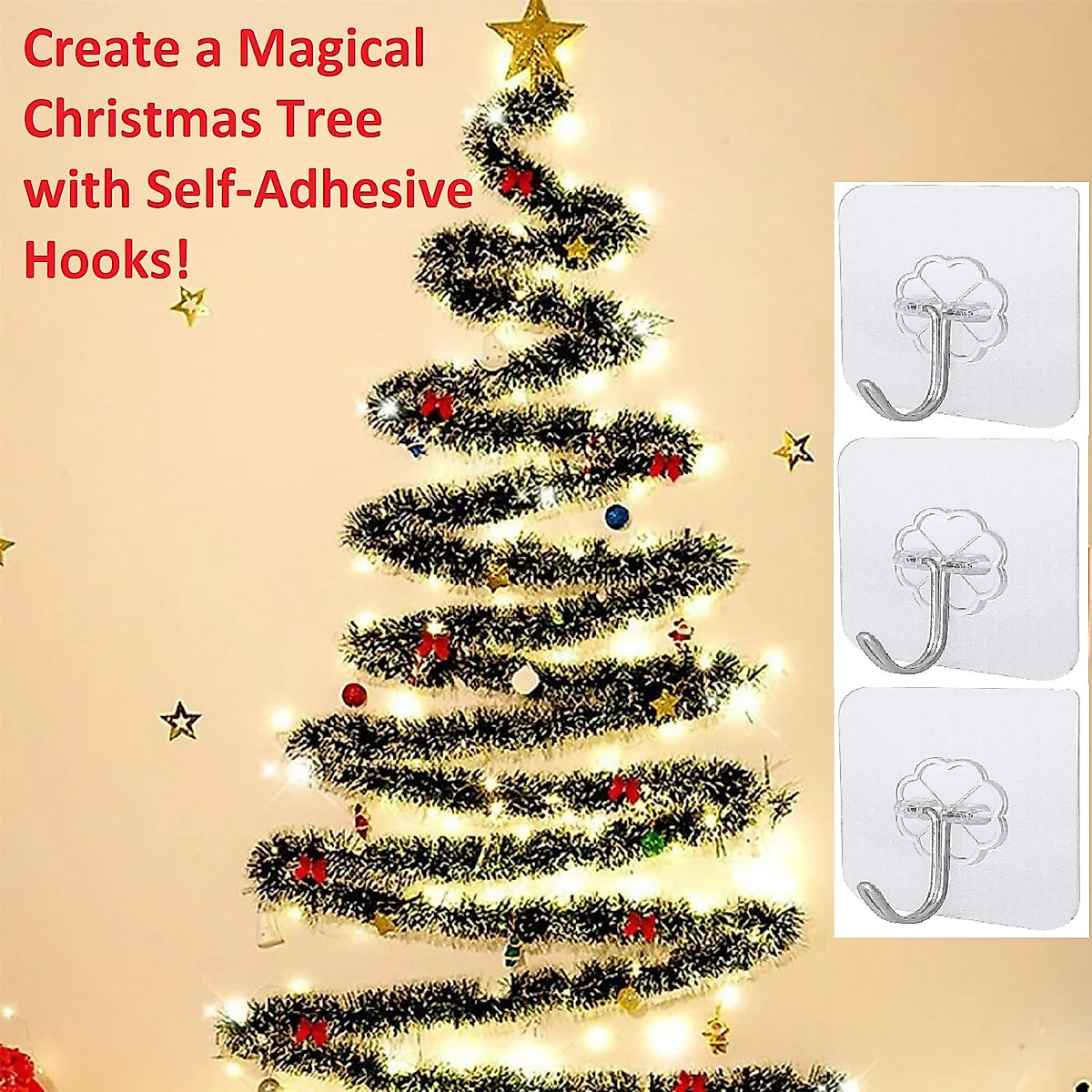 AMAZOPEN Self Adhesive Hooks - 24 Packs of Transparent Wall Door Hooks Stick On/Extra Strong Sticky Hooks for Hanging Coat, Cloth, Towel, Key and More