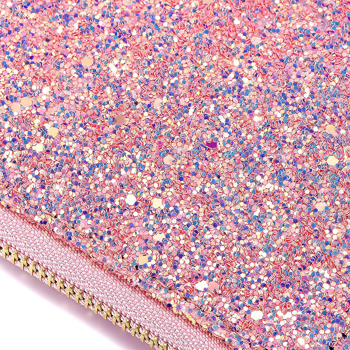 Laimi Duo Women Sparkle Pink Glitter Wallet RFID Blocking Purse Multi Card Organizer Evening Clutch for Teen Girls