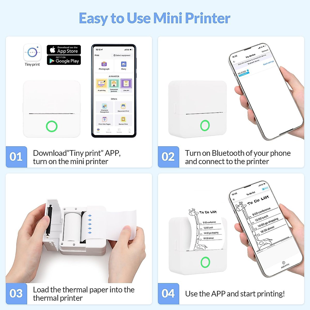 Label Maker Machine with Tape, Portable Bluetooth Label Printer, Small Smart Phone Handheld Sticker Mini Labeler Multiple Templates Font Icon Easy to Use Inkless Rechargeable F Office Home