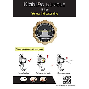 KiahLoc Patented Yellow Ring Indicator Suction Cup Hooks, Kitchen Hooks Removable Wall Vacuum Holder for Smooth Tile, Glass and Mirror( 4 Pack) (#56 (6.6 LB), Black)
