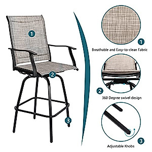 Vipush 2 Piece Swivel Bar Stools Outdoor High Patio Chairs Furniture with All Weather Metal Frame