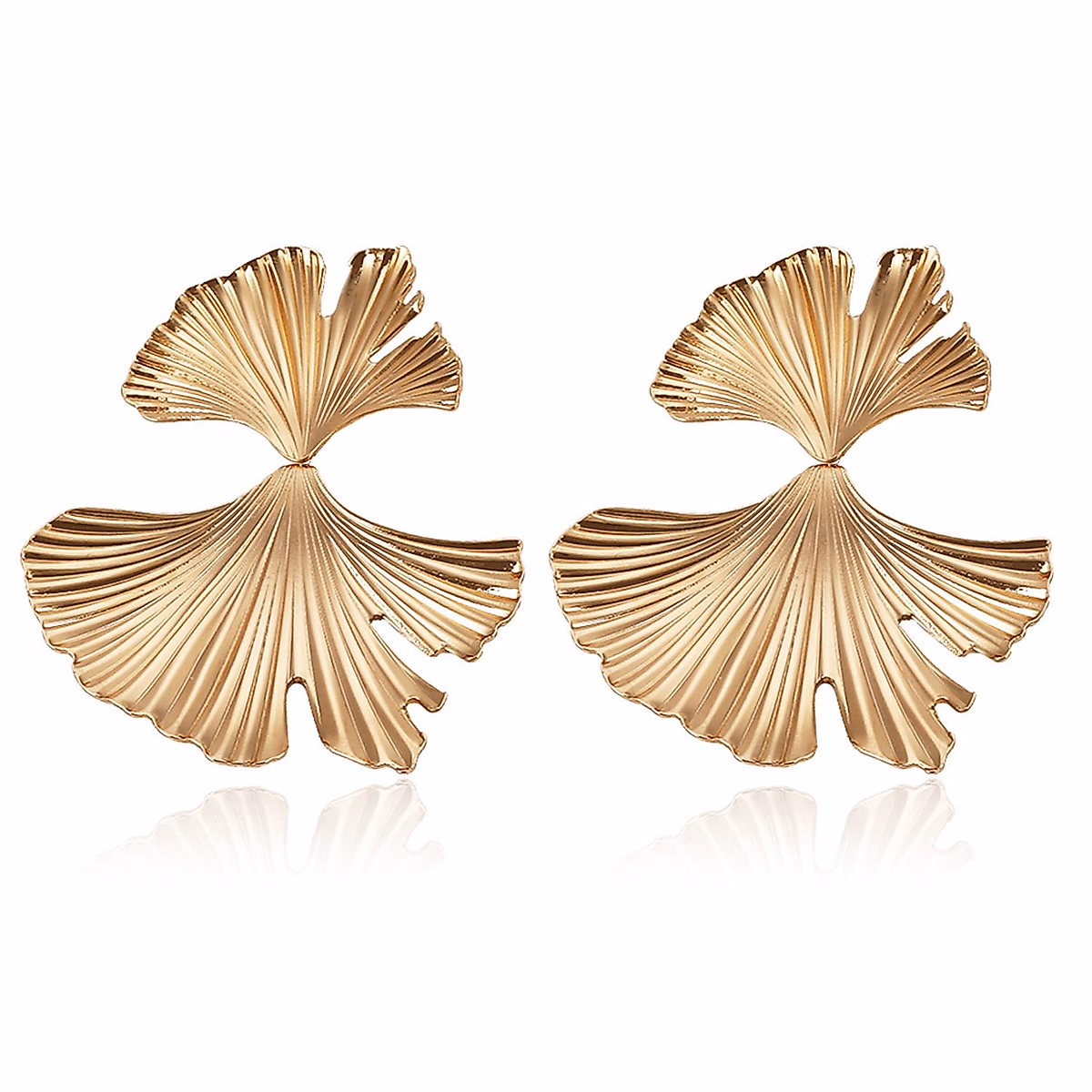 T-ztoss Bohemian Gold Elegant Flower Fashion Dangle Earring Cute Metal Flower Earrings Unique Chic 3D Large Flower Jewelry Gift for Women (ginkgo leaf)